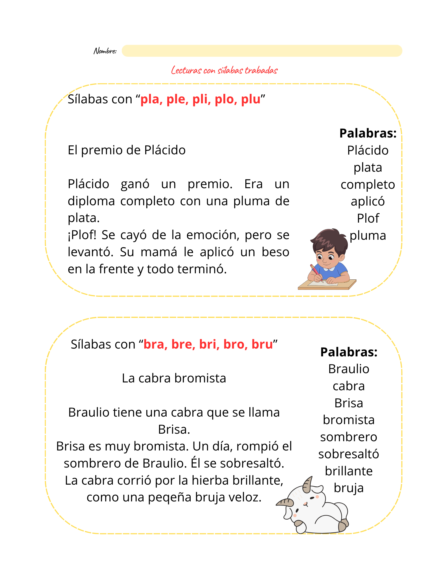 Lecturas con sílabas trabadas - ElprofeReMa